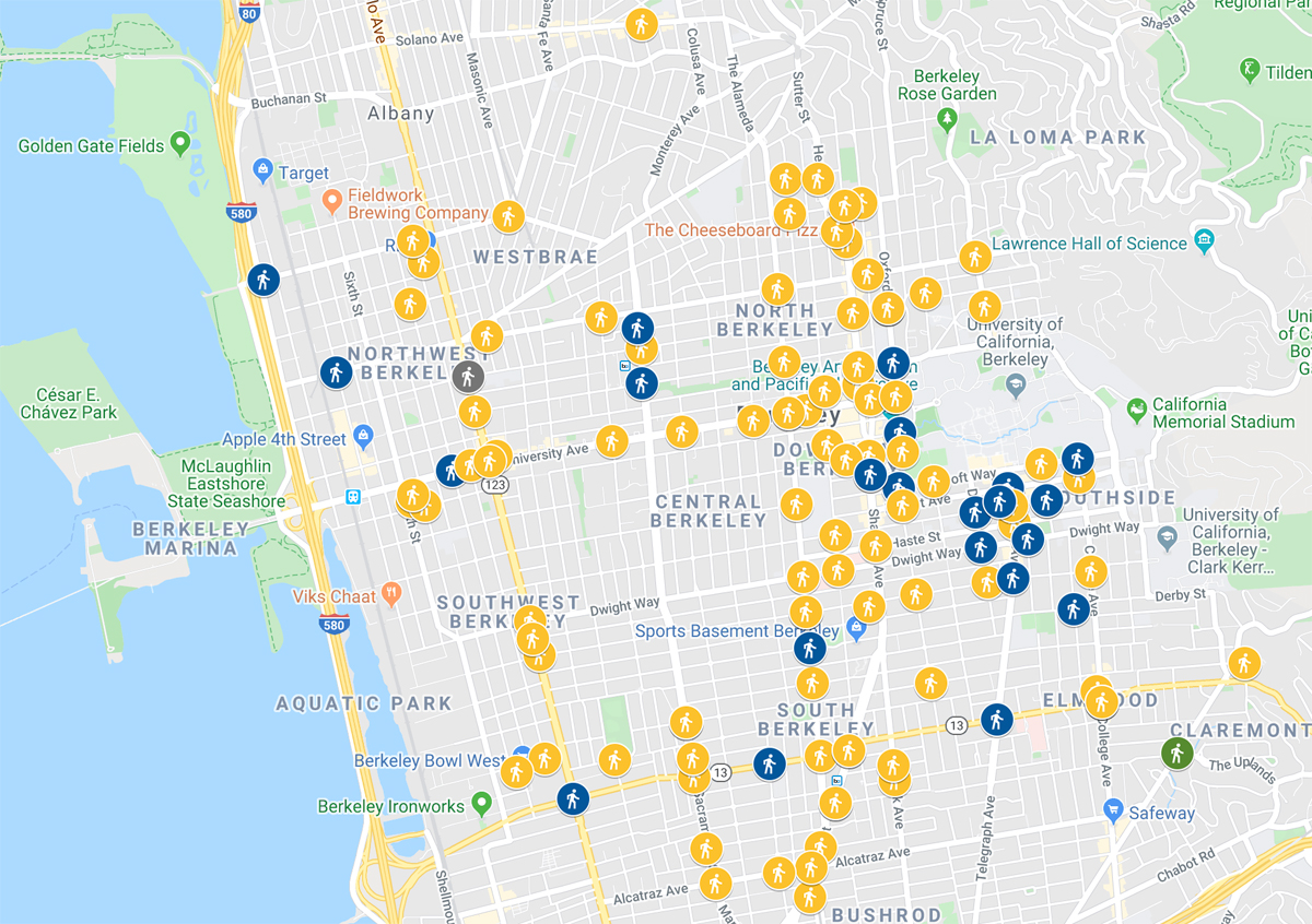 Berkeleyside interactive maps: Cyclist and pedestrian injury crashes in ...